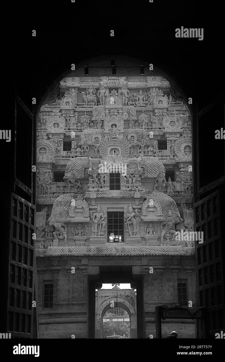 beautiful Gopuram in Tanjore Big temple Tamil Nadu India Stock Photo ...