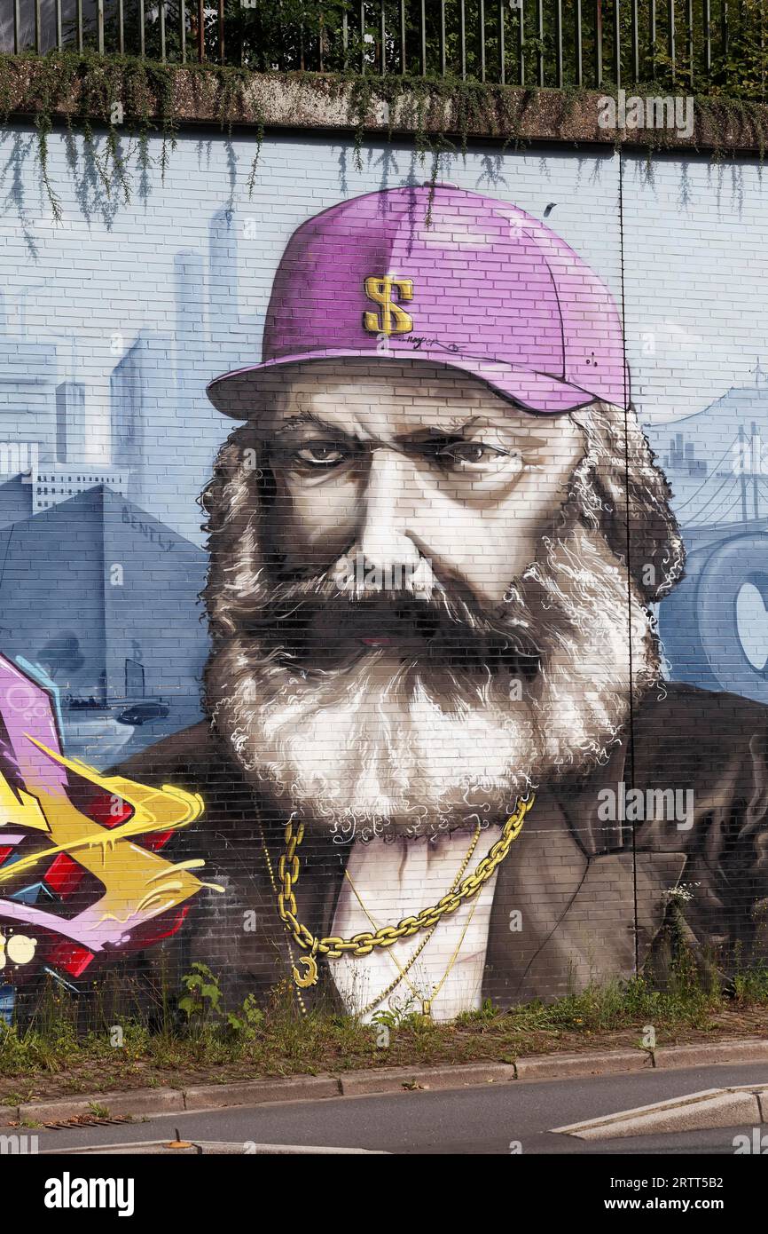 Portrait of Karl Marx as a capitalist, with gold chain and dollar sign ...