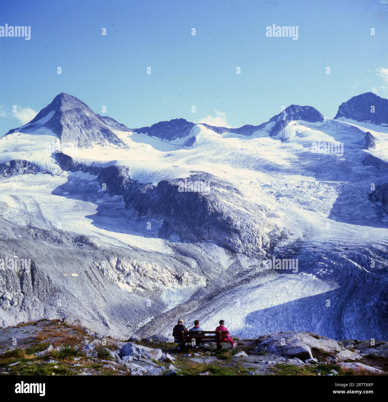 DEU, Germany: The historical slides from the times 80-90s, Alps. Mountain hiking. Group. 90s MR ...