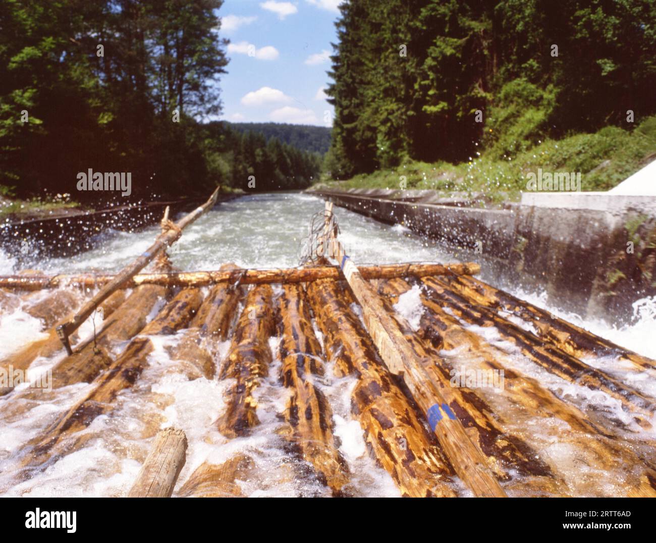 DEU, Germany: The historical slides from the times 80-90s, Isar. Raft ...