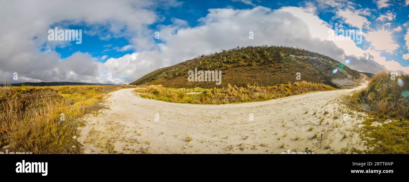 Panoramic view of hill and sandy road in Trikora, Papua, Indonesia ...