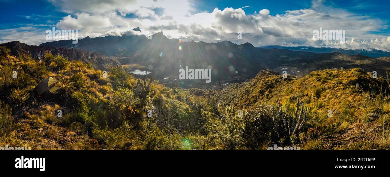 Panoramic photo of mountains and nature in afternoon sunlight in ...