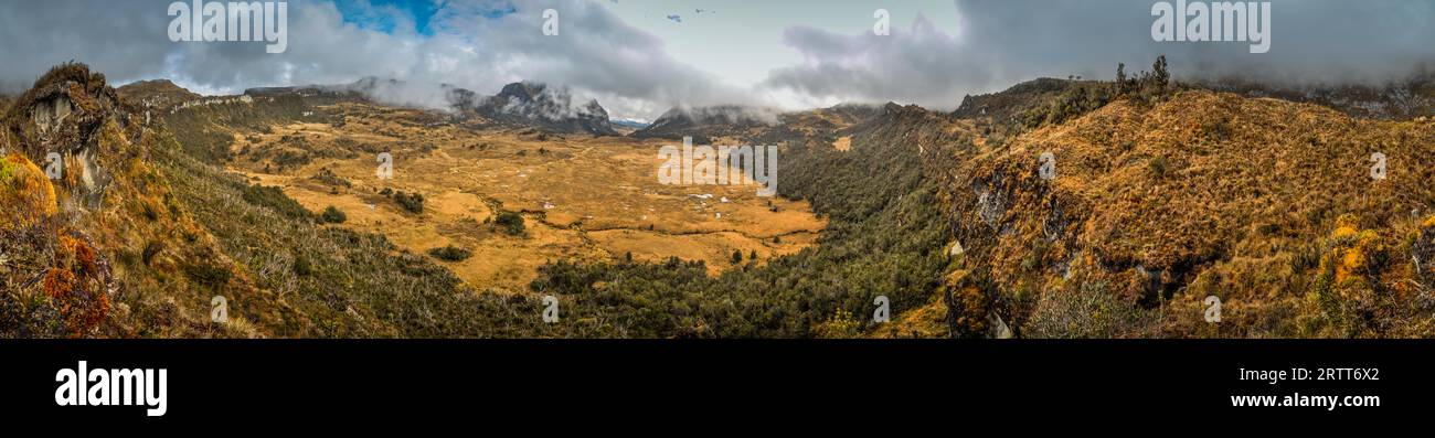 Panoramic photo of wilderness in morning fog in Trikora, Papua ...