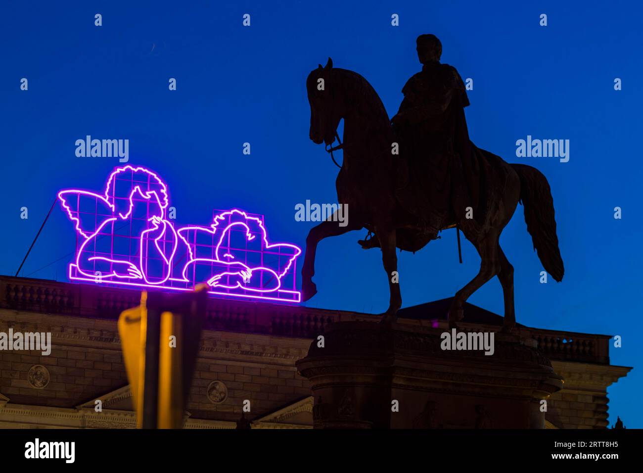 Equestrian statue of King John of Saxony on the evening theatre square ...