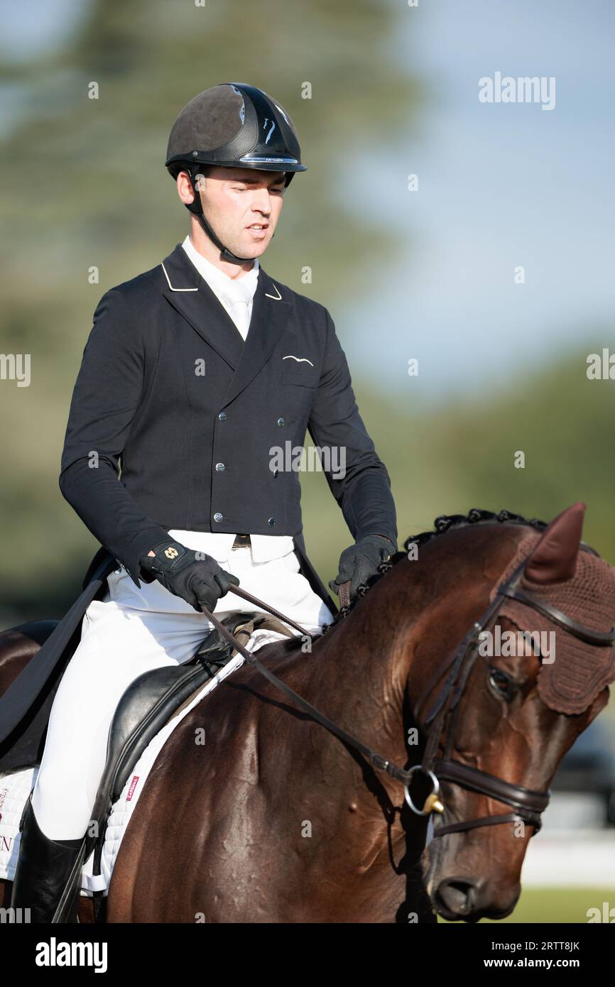 Tom Grant of Great Britain with Penhills Optimax during the dressage ...