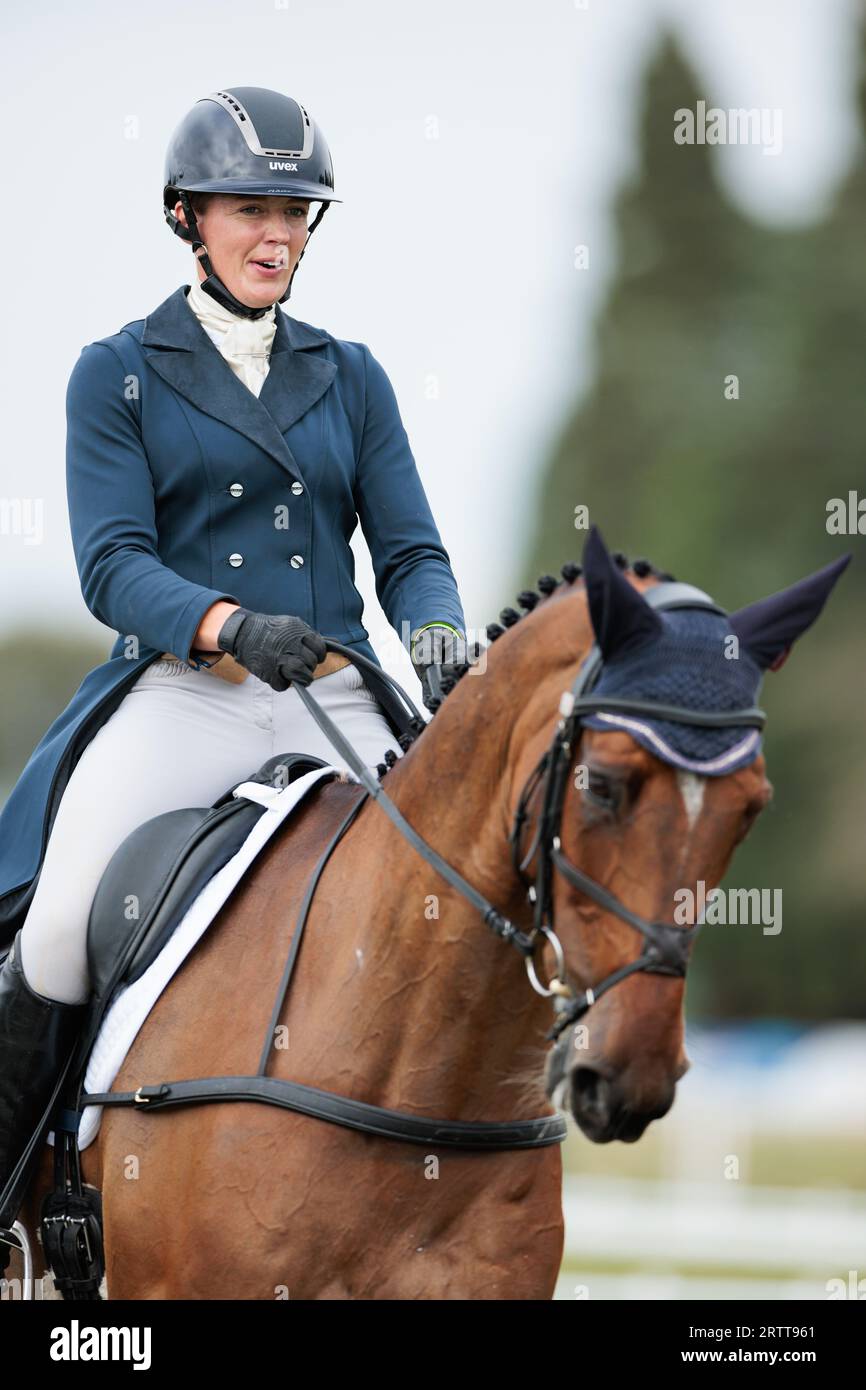 Flora Harris of Great Britain with Monbeg Alcatraz during the dressage ...