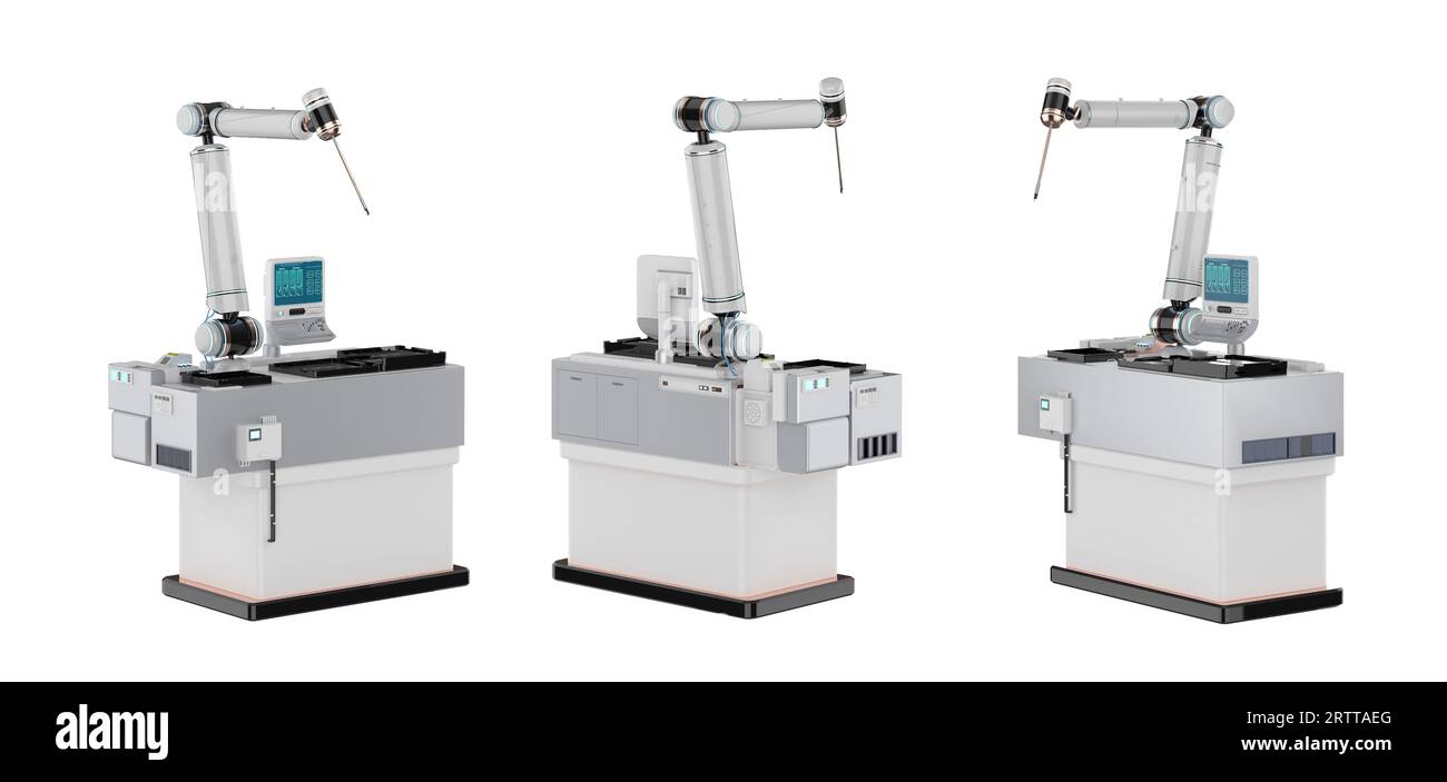 3d rendering group of robotic arm modules isolated on white Stock Photo ...