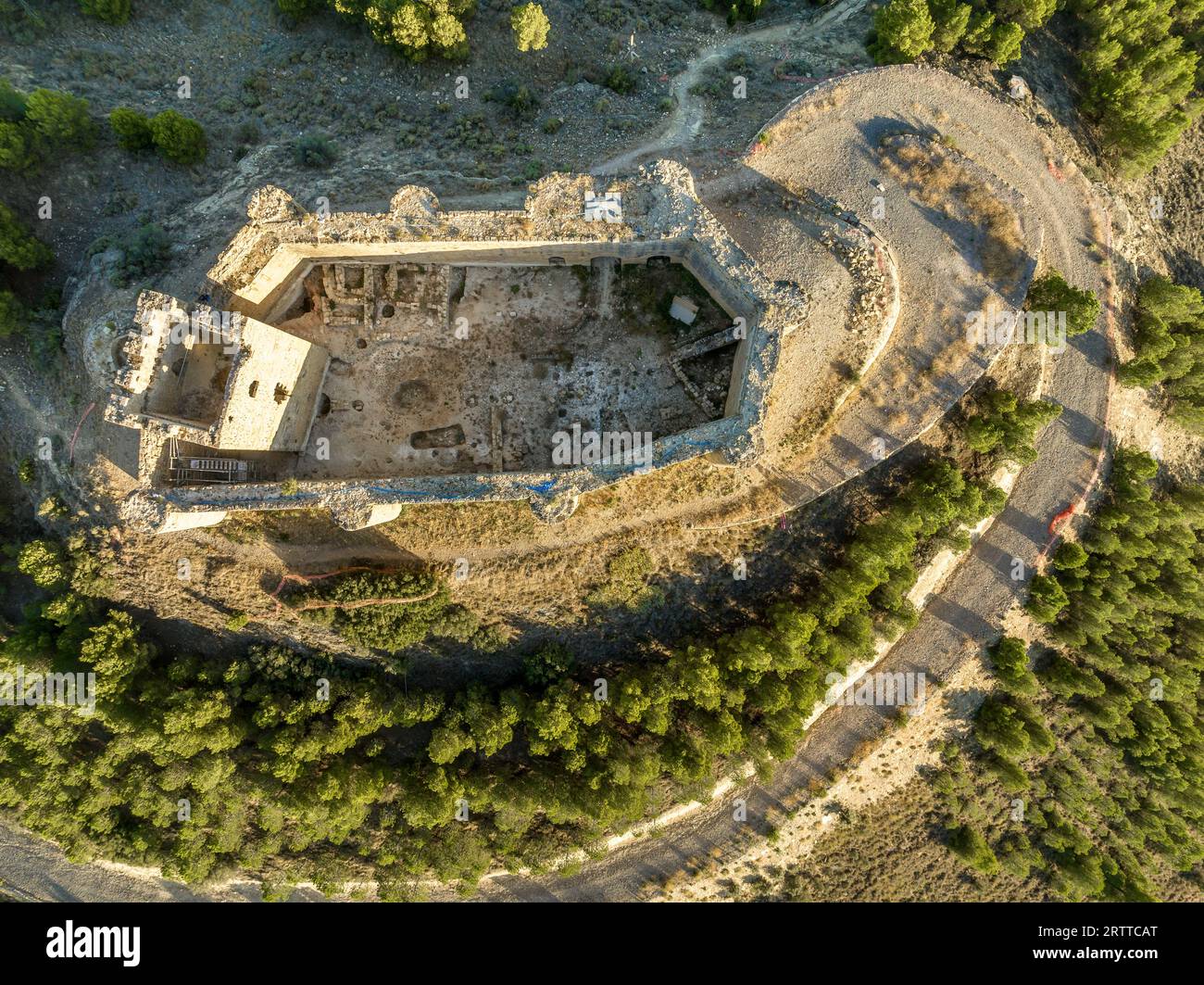 Aerial view of Davalillo castle above the Ebro river in Rioja Spain ...