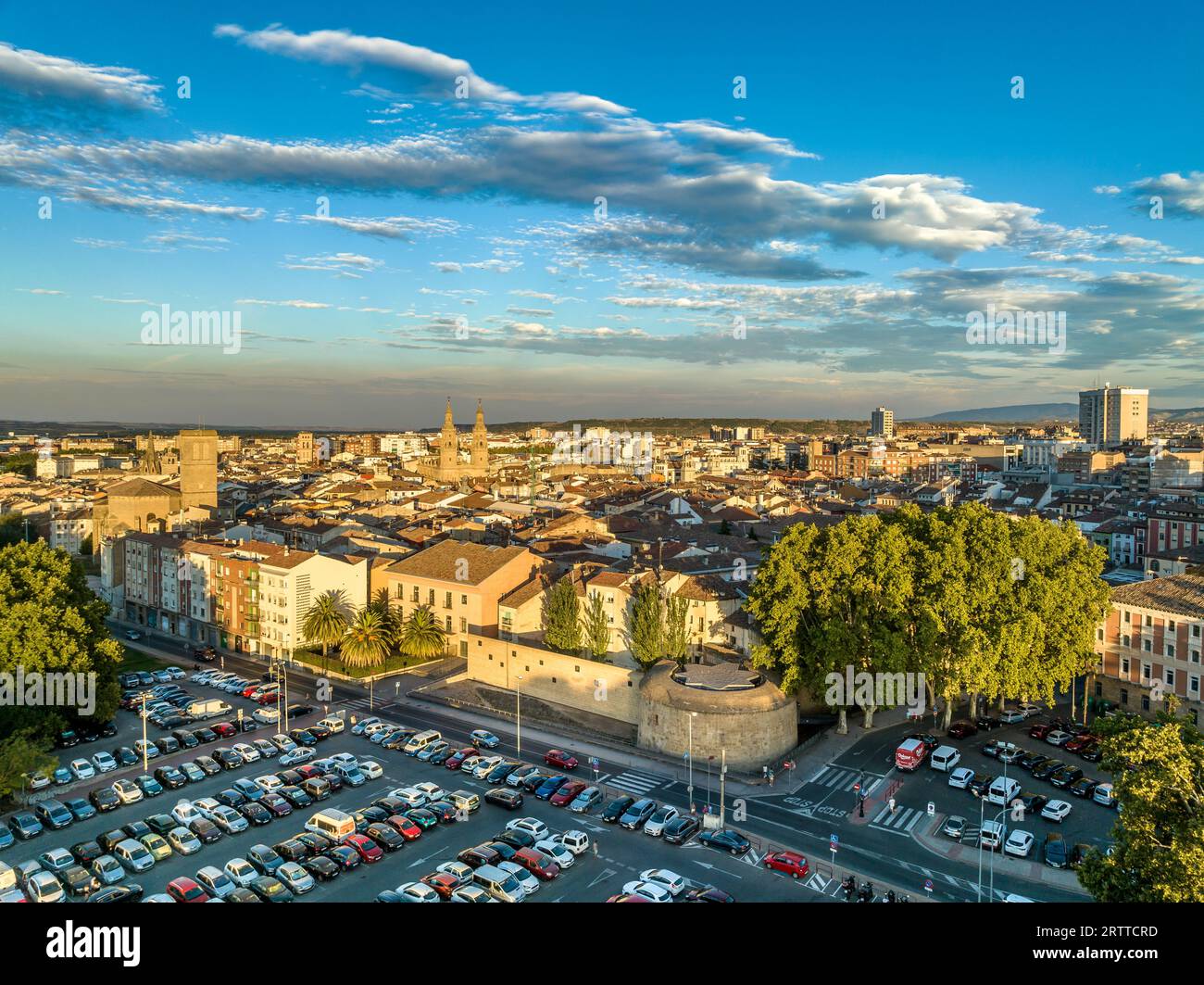 Aerial view of Logrono is Rioja Spain, medieval walled city center ...