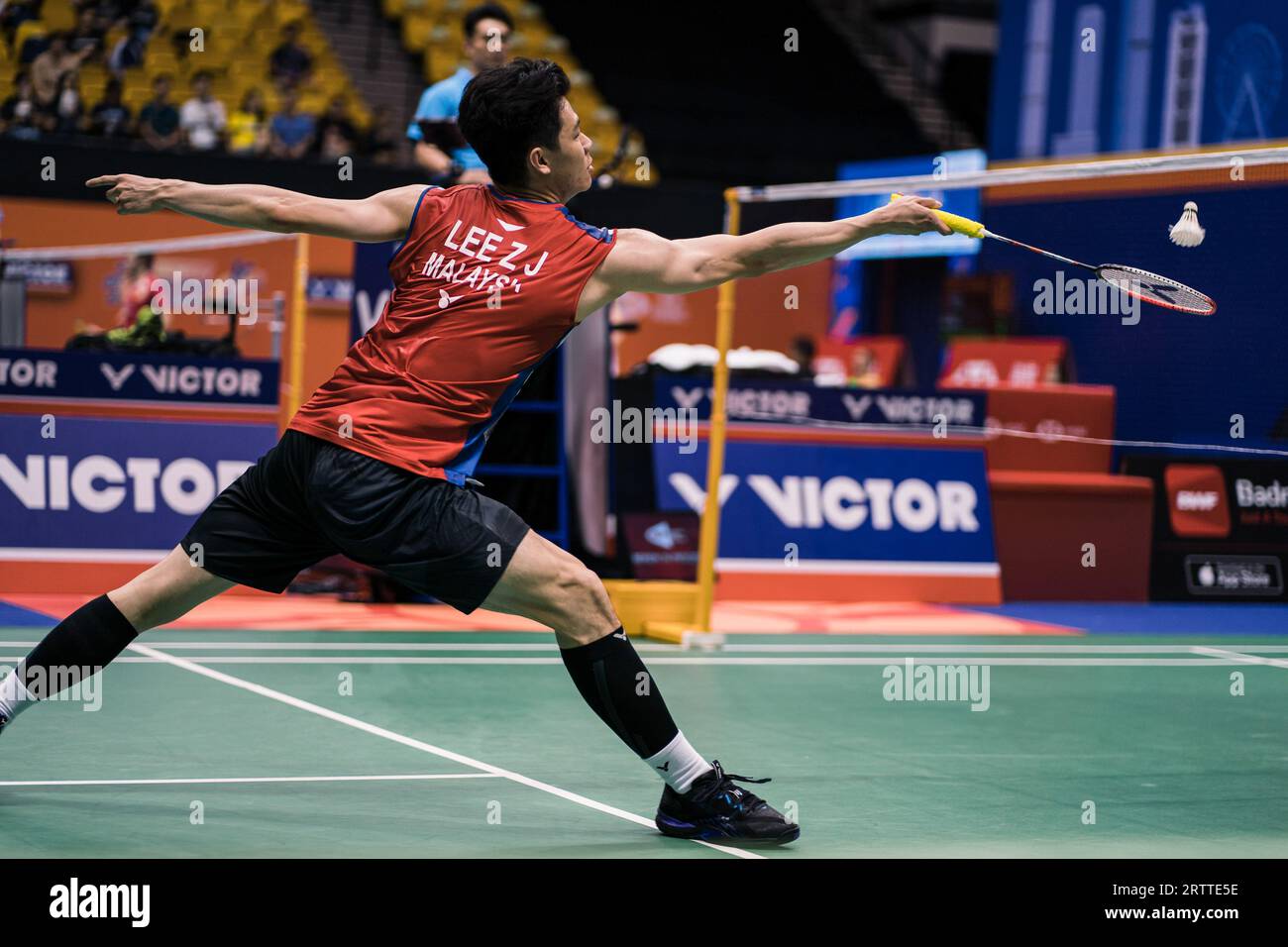Hong Kong, China. 14th Sep, 2023. Lee Zii Jia of Malaysia plays during the Men's Single round of ...