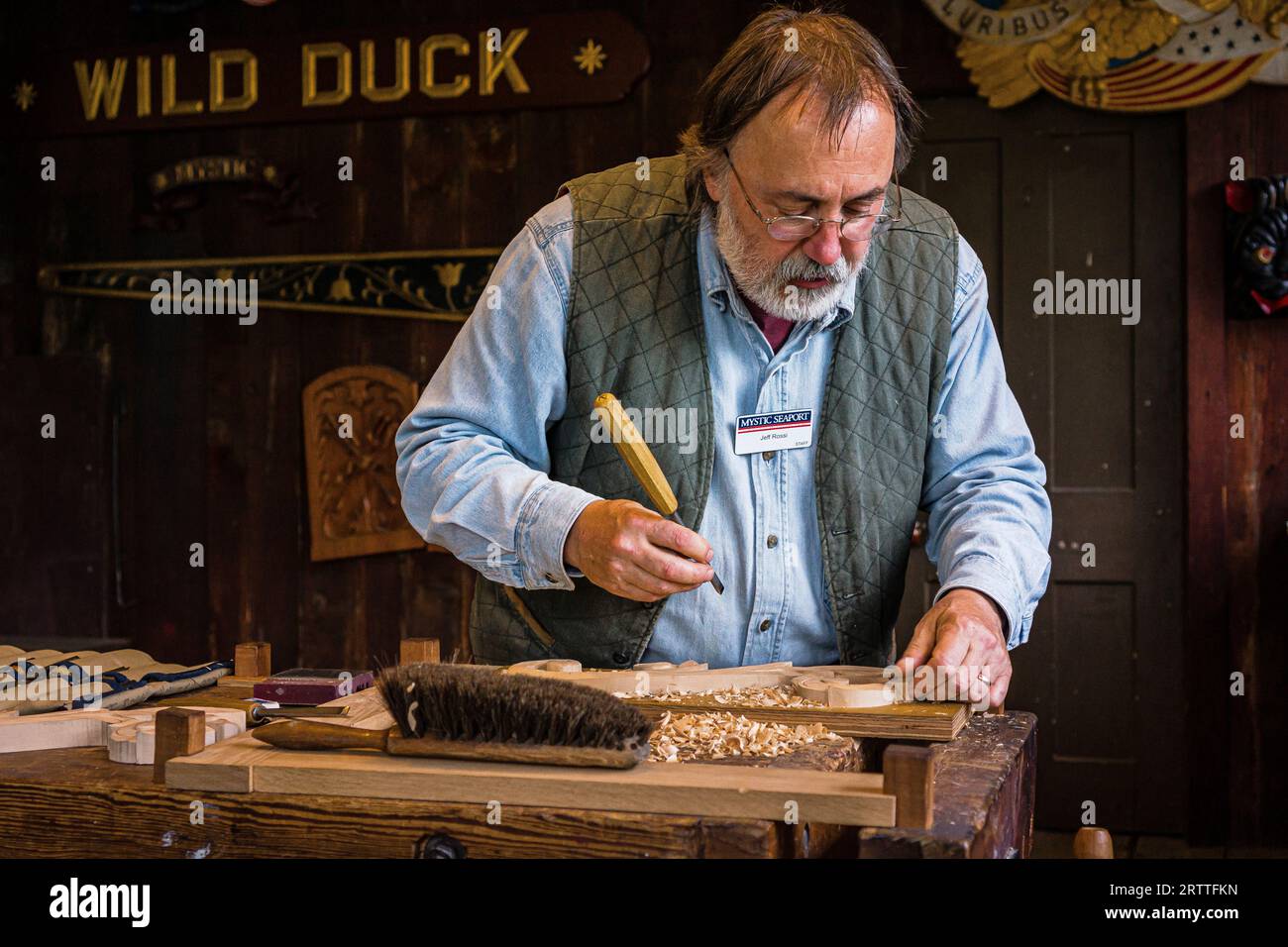 Sign Carver Mystic Seaport Mystic, Connecticut, USA Stock Photo - Alamy