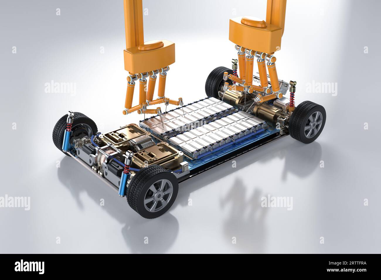 Automation automobile factory with 3d rendering robot assembly line ...