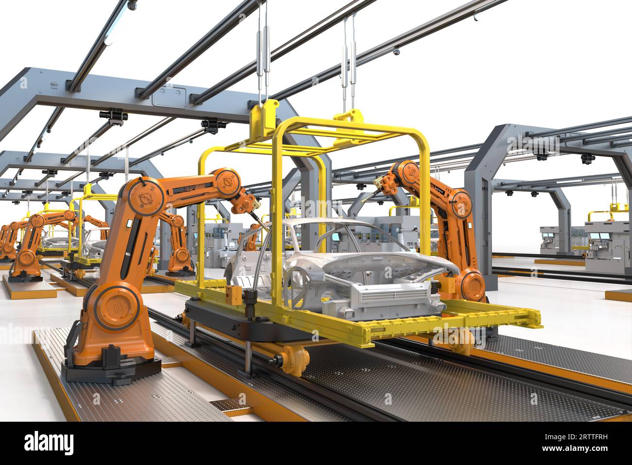 Automation automobile factory with 3d rendering robot assembly line ...