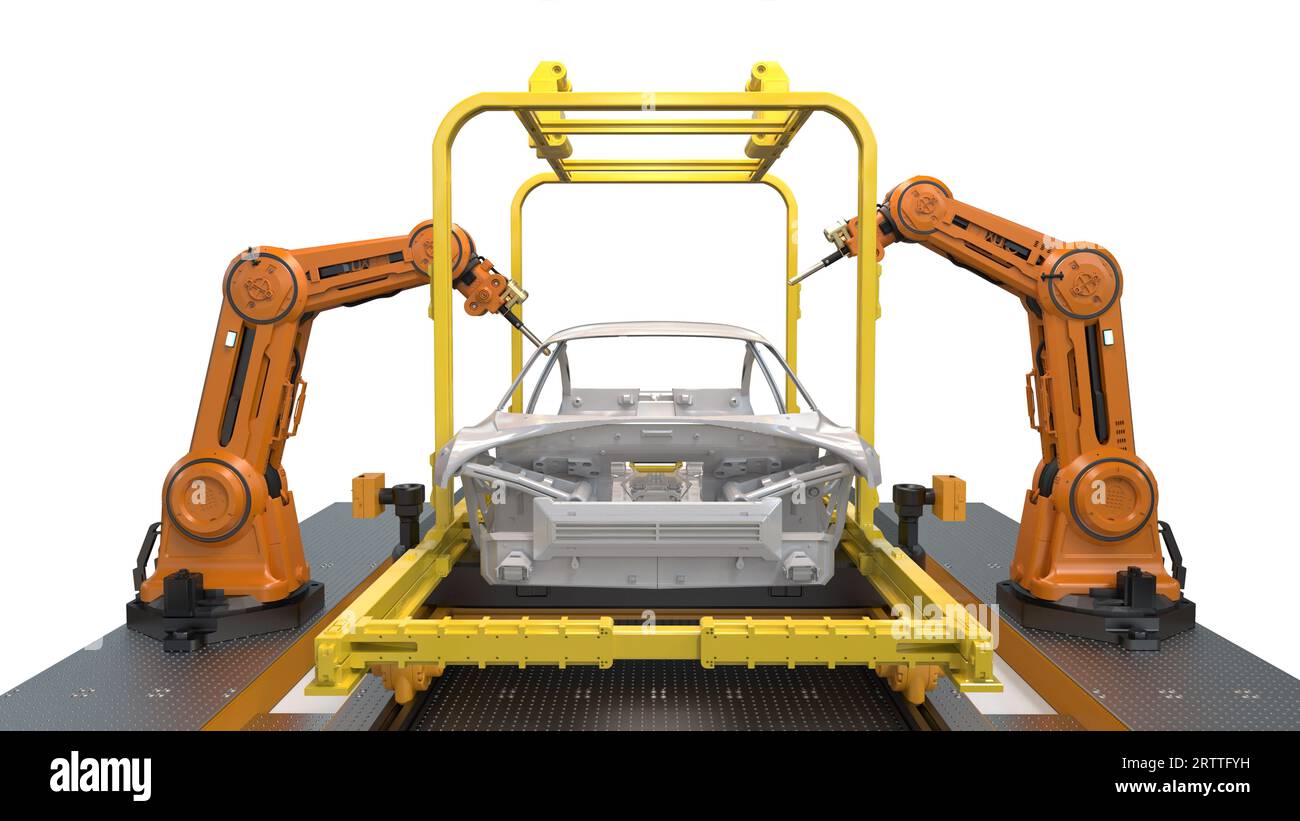 Automation automobile factory with 3d rendering robot assembly line ...