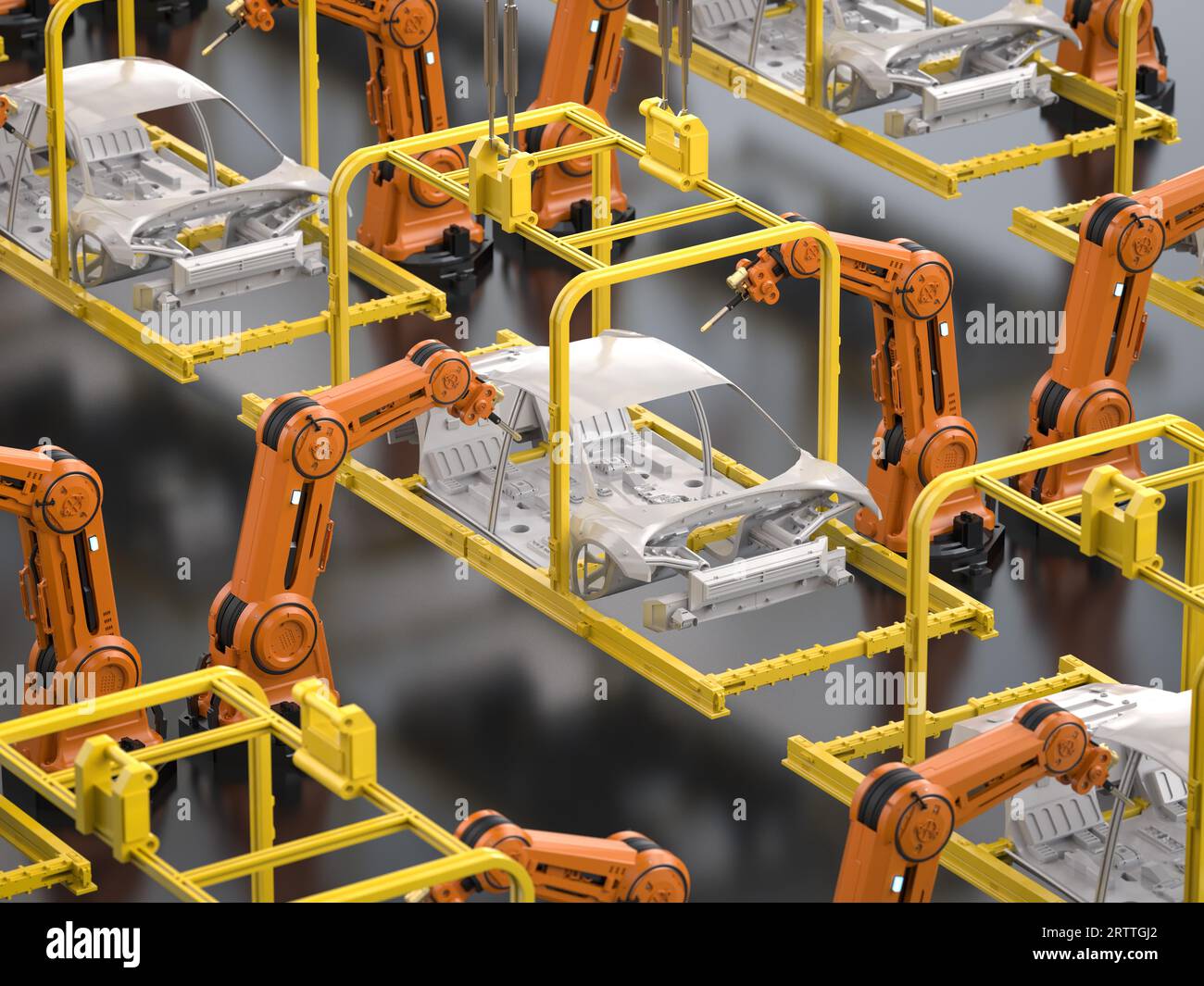 Automation automobile factory with 3d rendering robot assembly line ...