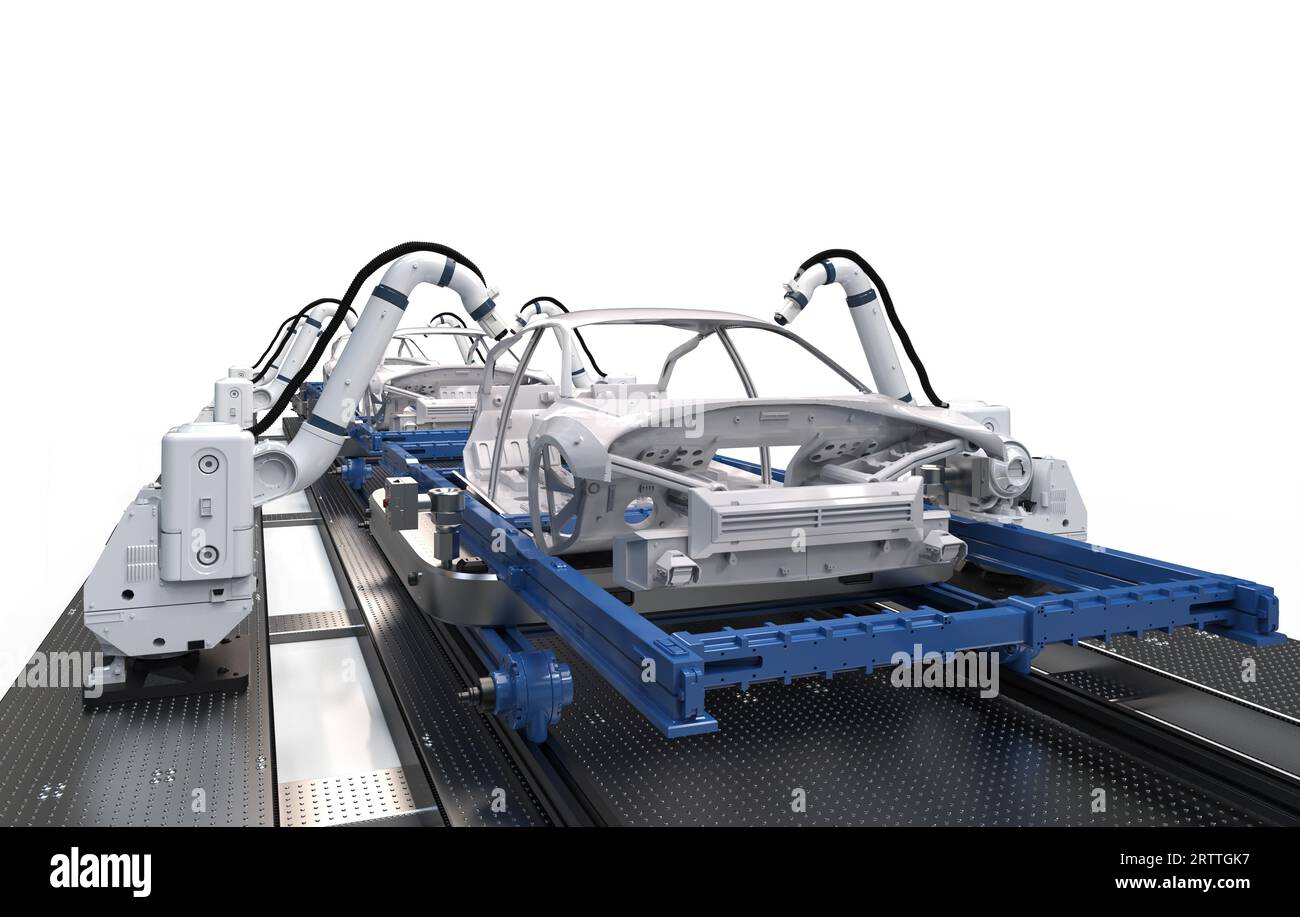 Automation automobile factory with 3d rendering robot airbrush painting ...