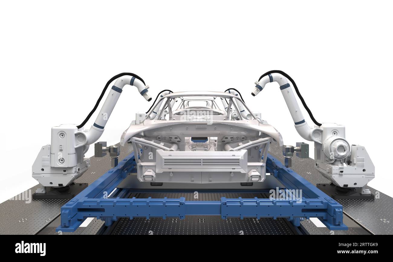 Automation automobile factory with 3d rendering robot airbrush painting ...