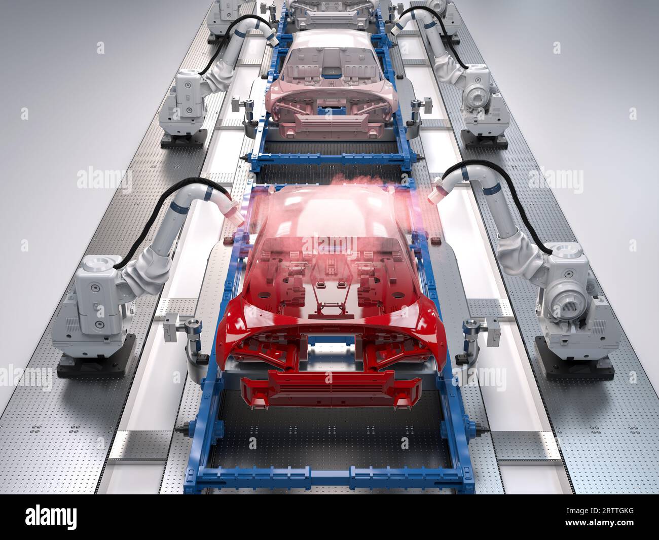Automation automobile factory with 3d rendering robot assembly line ...