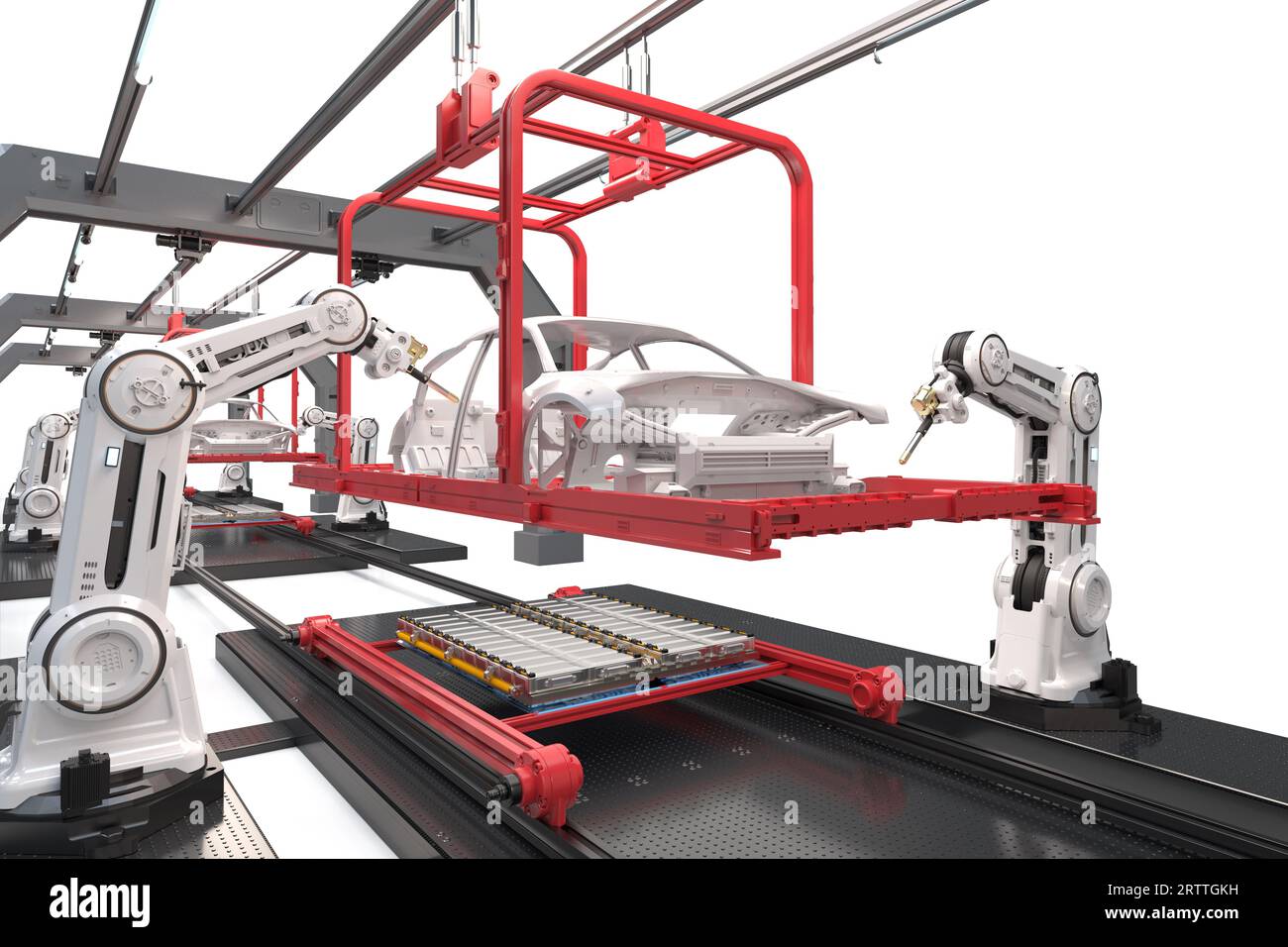 Automation automobile factory with 3d rendering robot assembly line ...