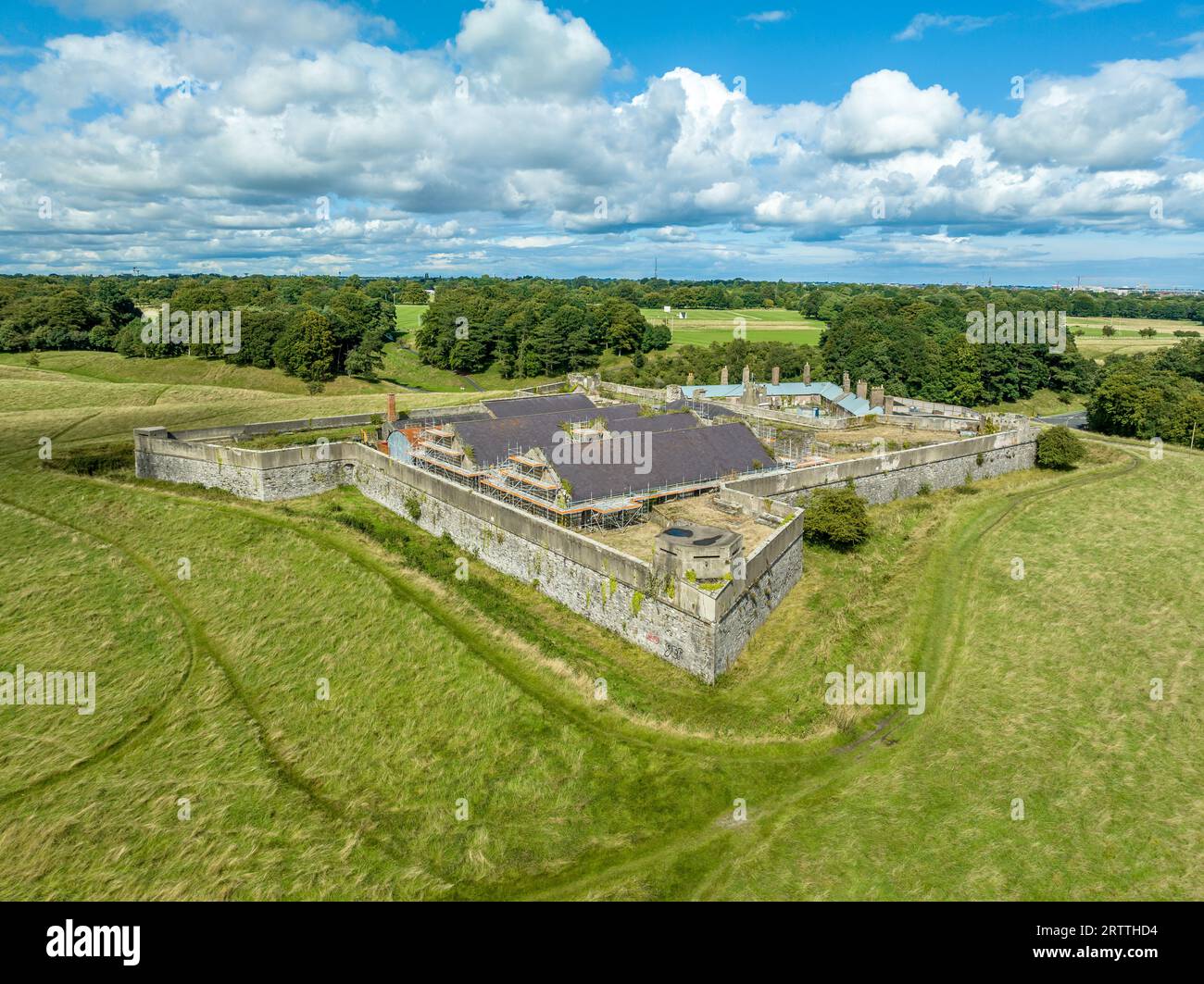 Aerial view of Dublin Magazine Fort in Phoenix park in Ireland with ...