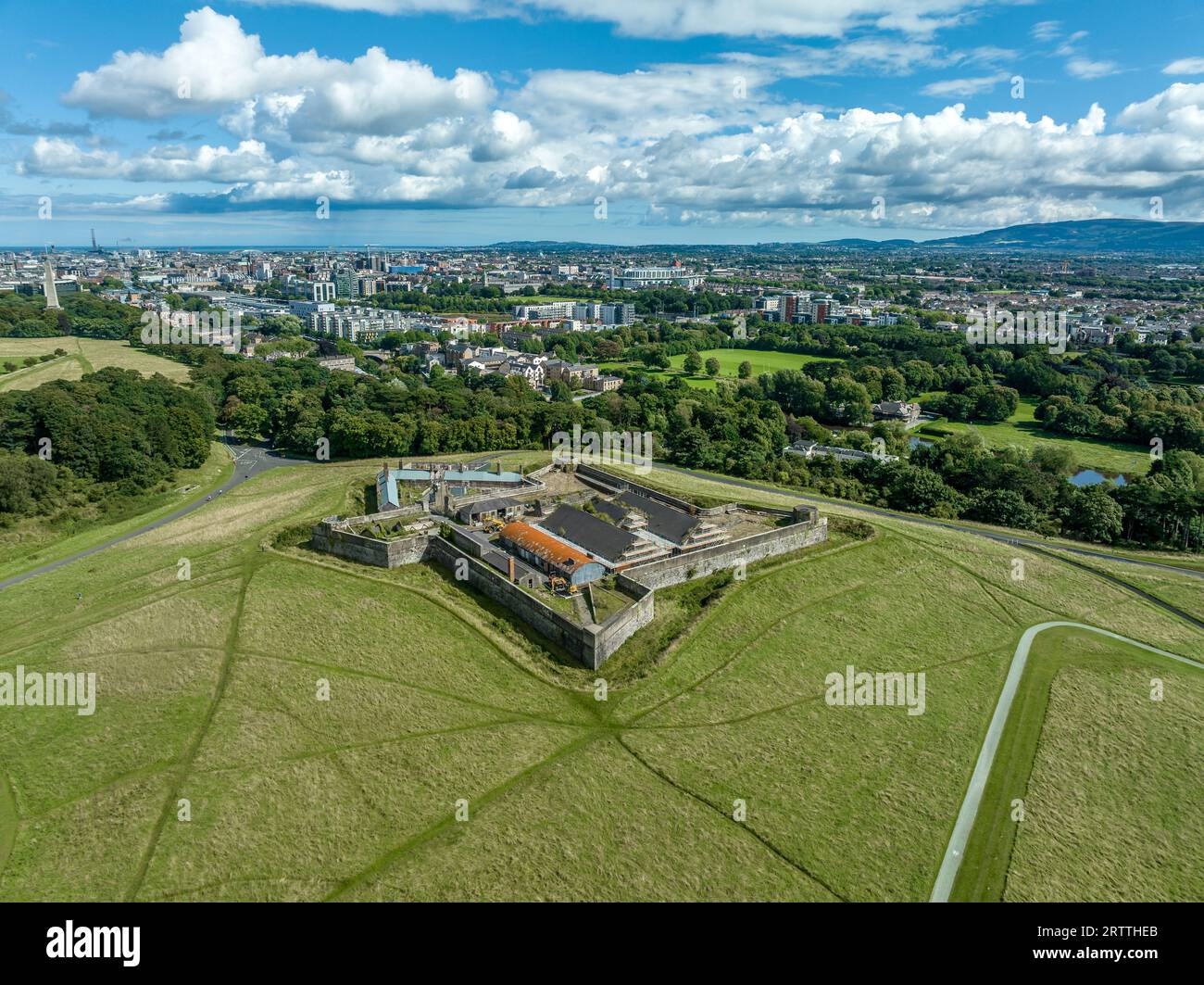 Aerial view of Dublin Magazine Fort in Phoenix park in Ireland with ...