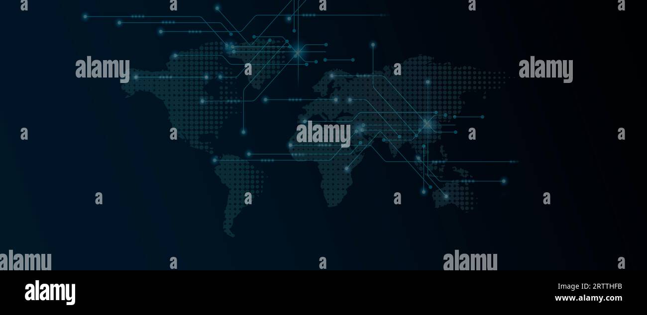 An illuminating world map set against a deep, midnight backdrop, vivid ...