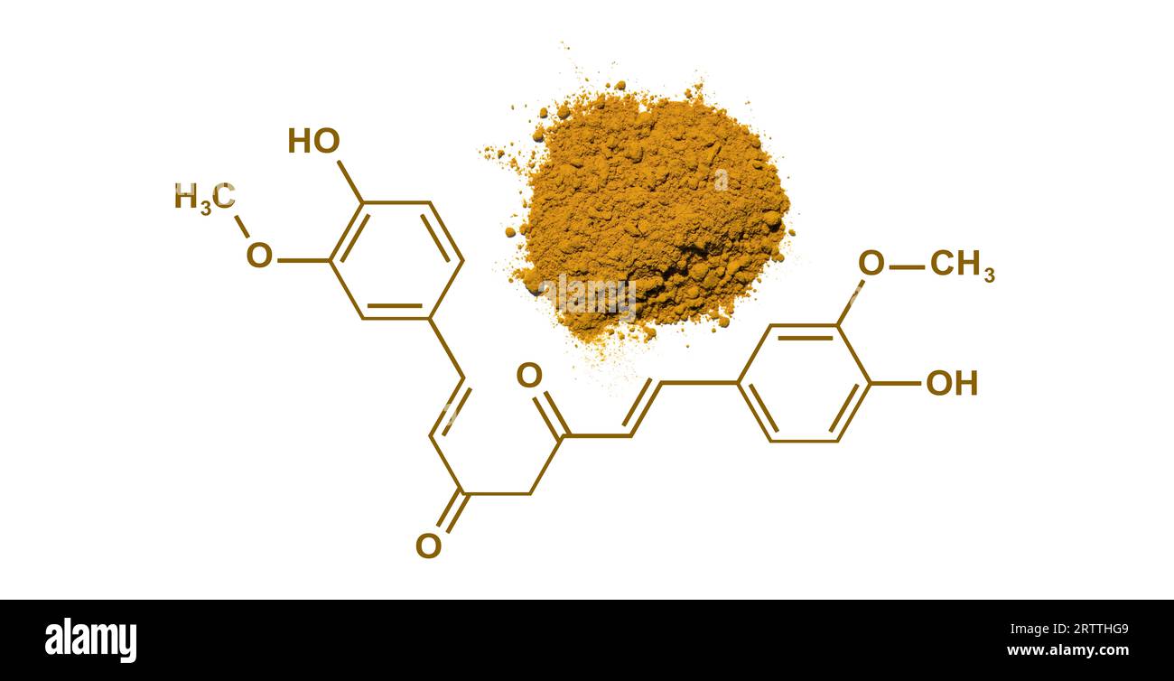 Organic Curcuma Powder with molecular structure, cosmetic chemical ...