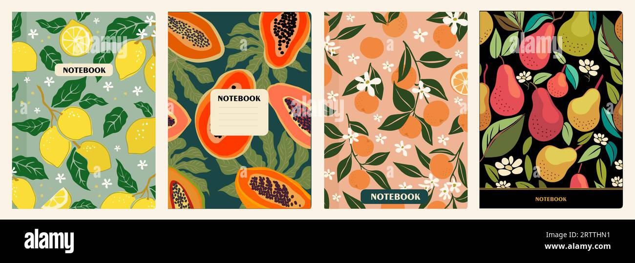 Set of notebook cover hand drawn fruit designs Stock Vector Image & Art ...