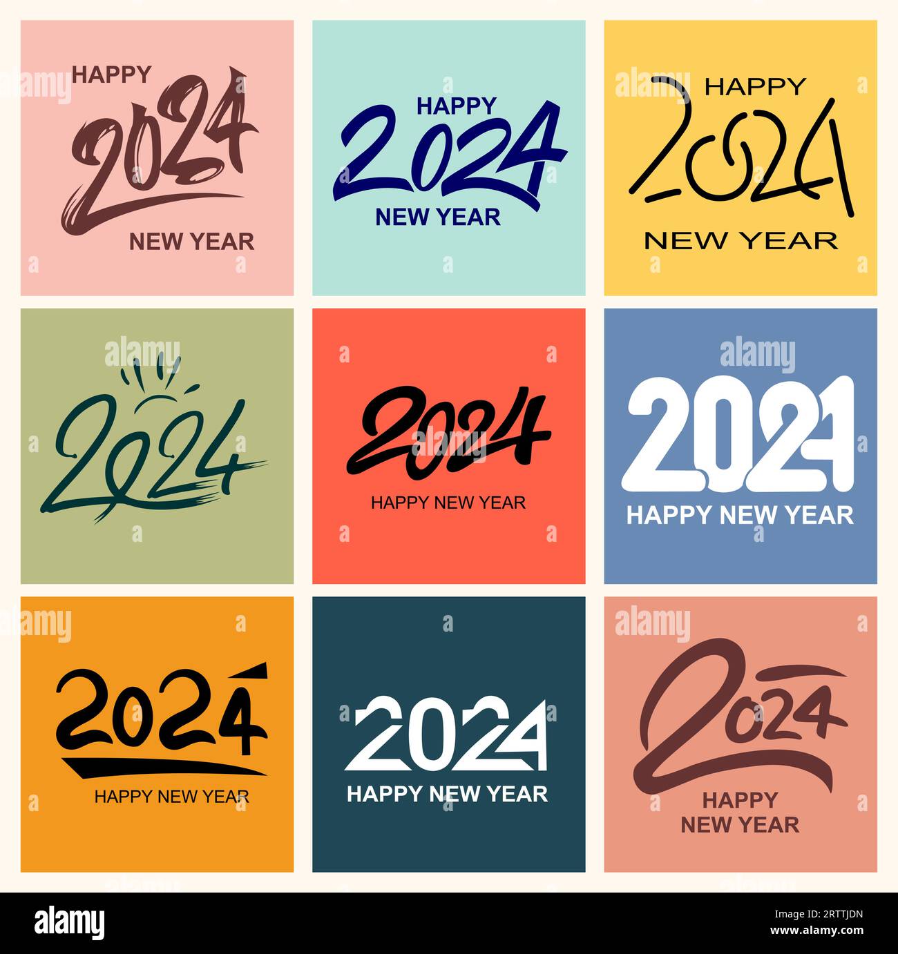 Set of 2024 number calligraphy text design vector Stock Vector Image ...