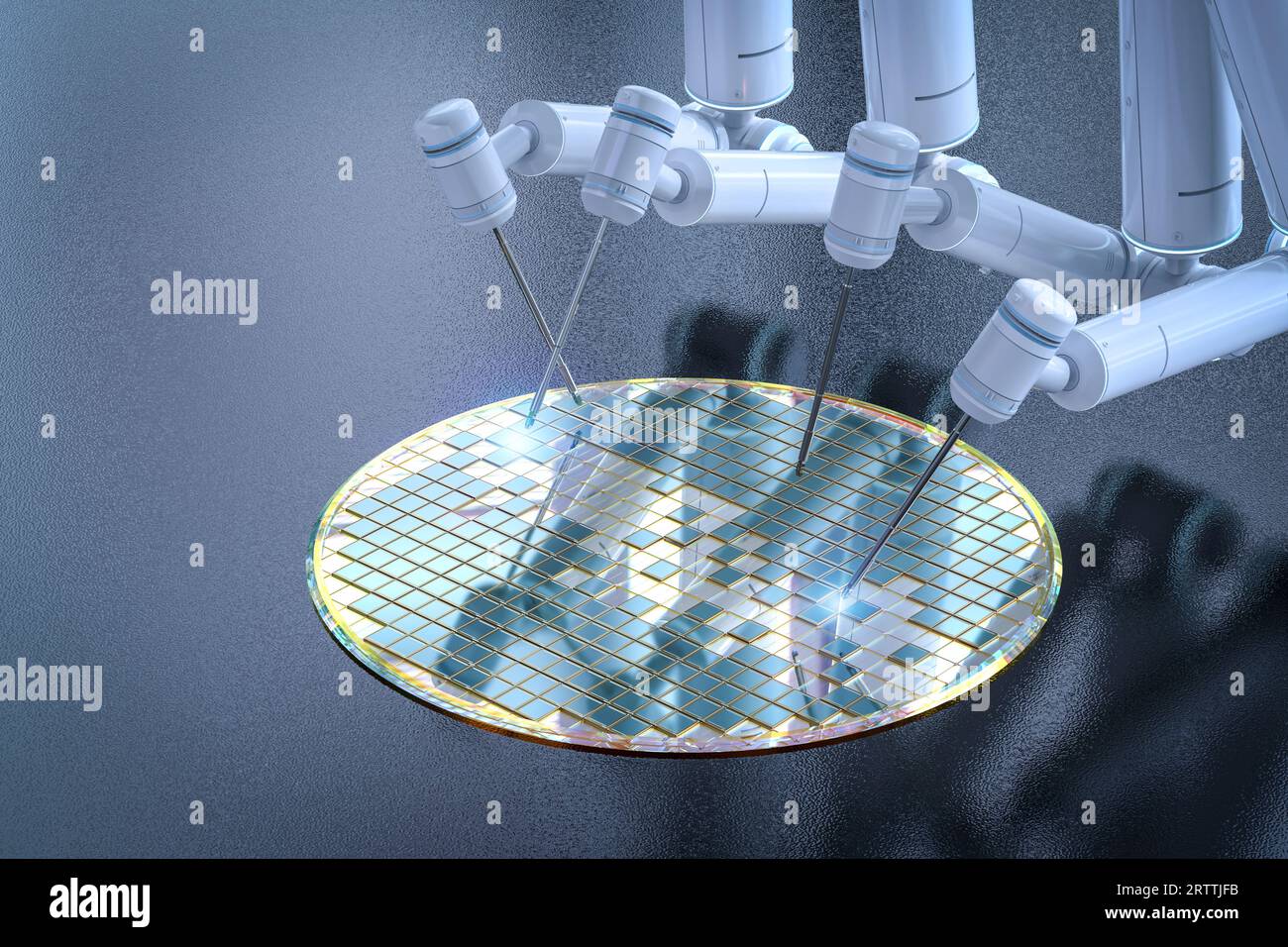 Semiconductor manufacturing with 3d rendering robotic arms with silicon wafers Stock Photo - Alamy