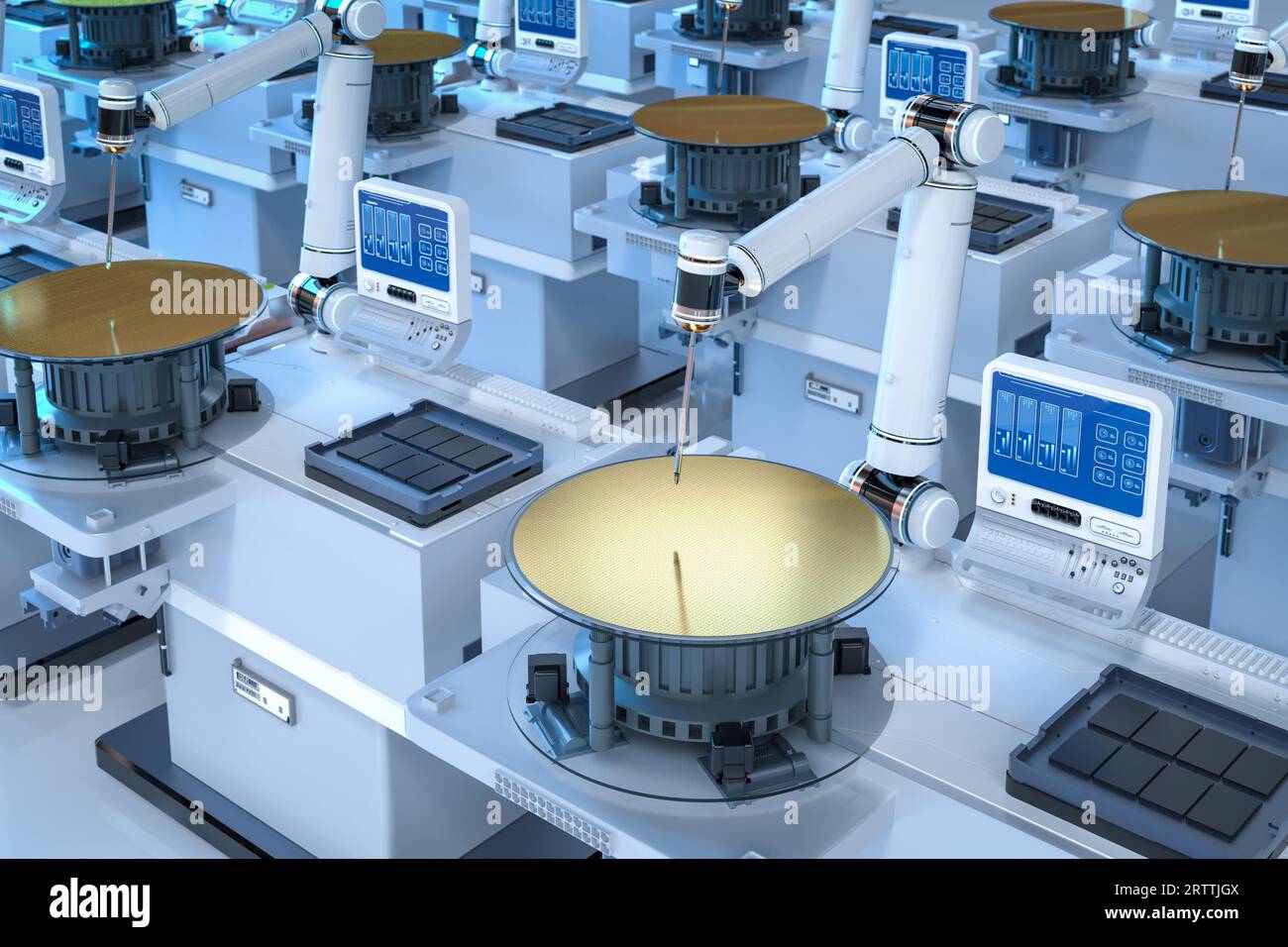 Semiconductor manufacturing with 3d rendering robotic arms with silicon wafers Stock Photo - Alamy