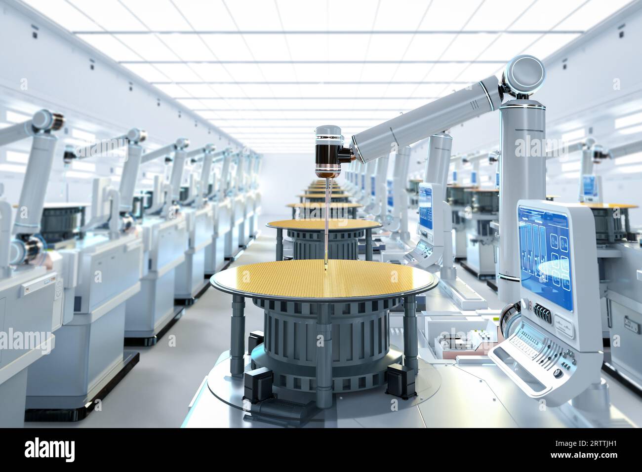 Semiconductor manufacturing with 3d rendering robotic arms with silicon wafers Stock Photo - Alamy