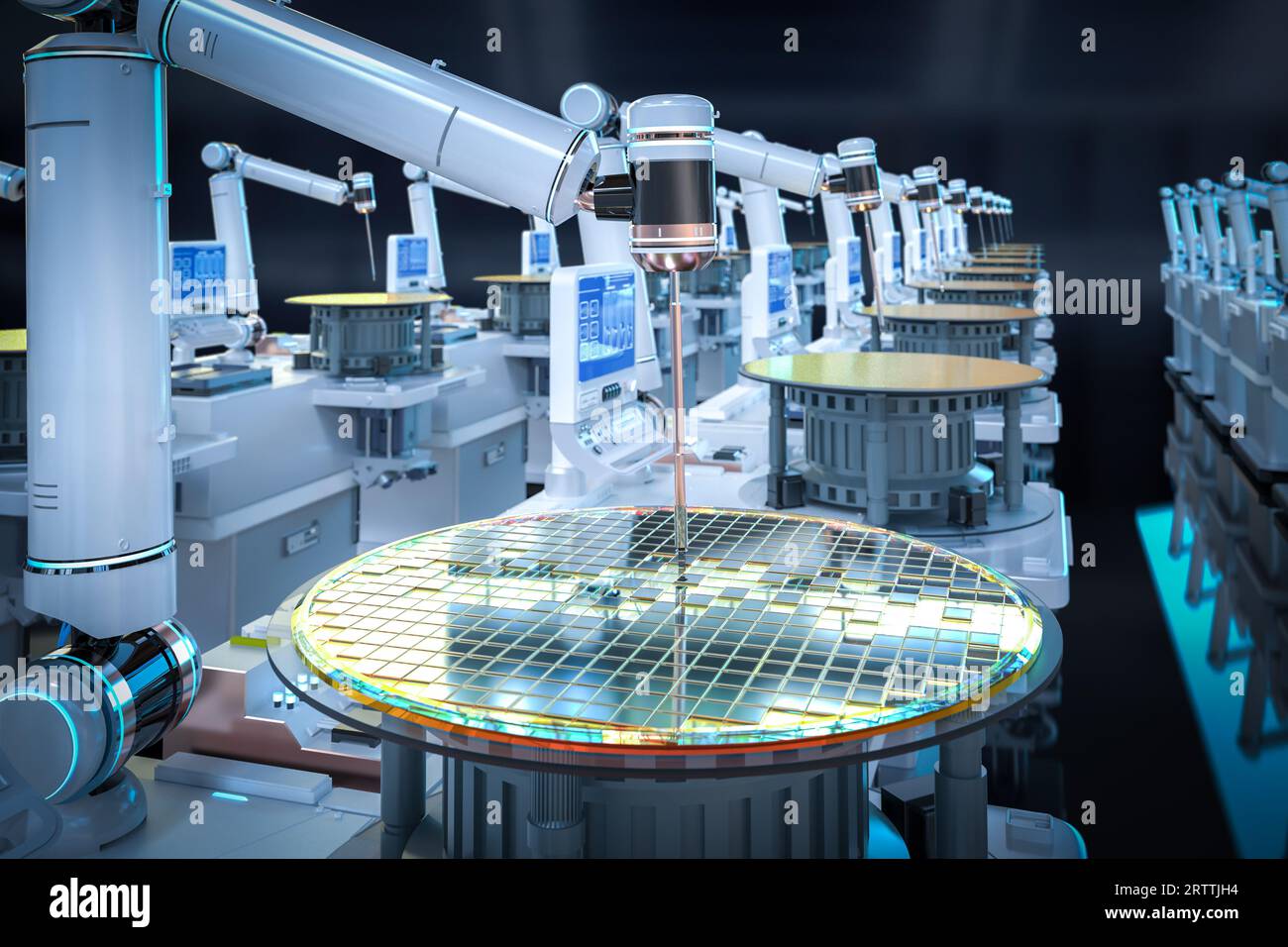 Semiconductor manufacturing with 3d rendering robotic arms with silicon wafers Stock Photo - Alamy