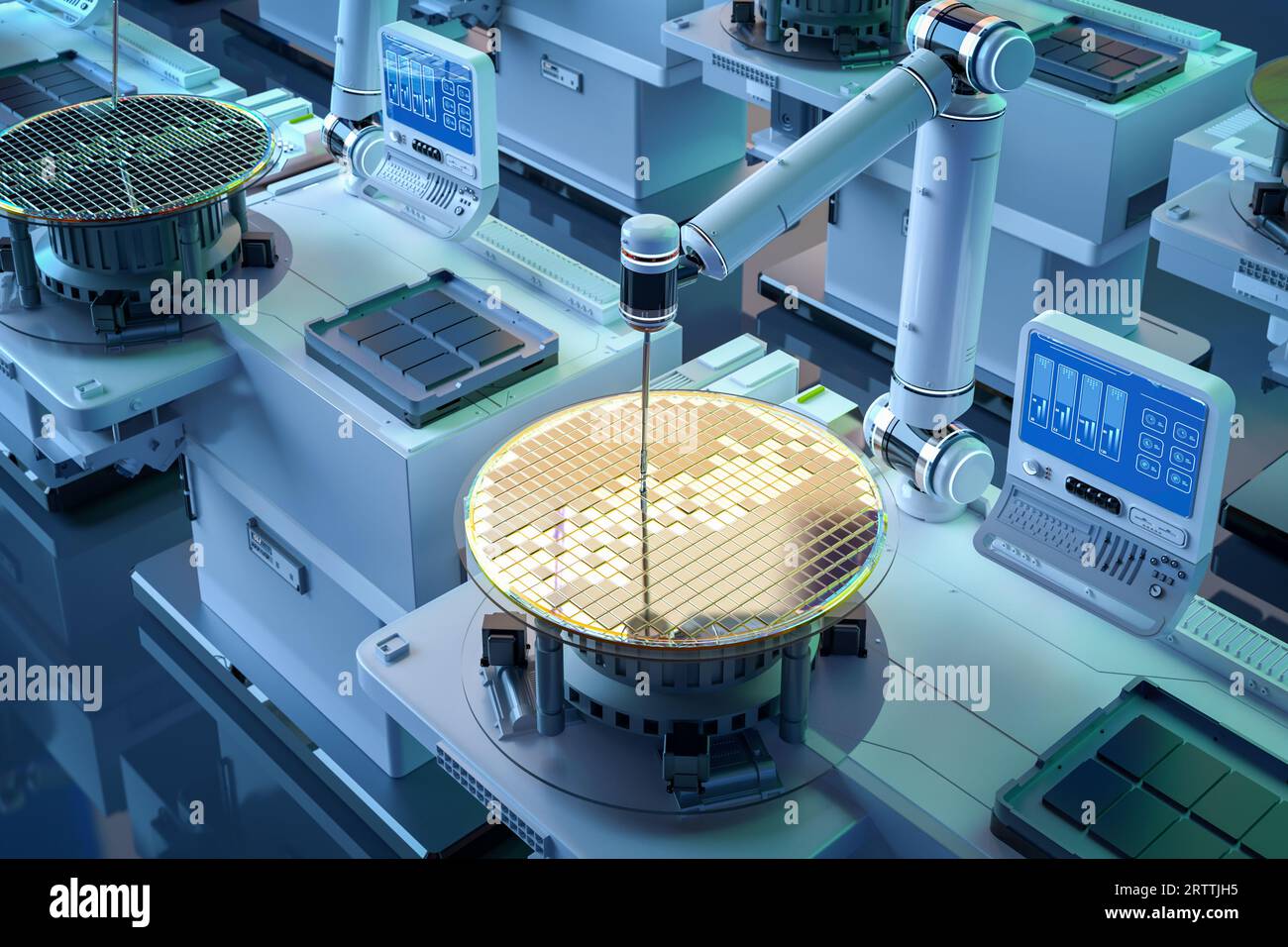 Semiconductor manufacturing with 3d rendering robotic arms with silicon wafers Stock Photo - Alamy