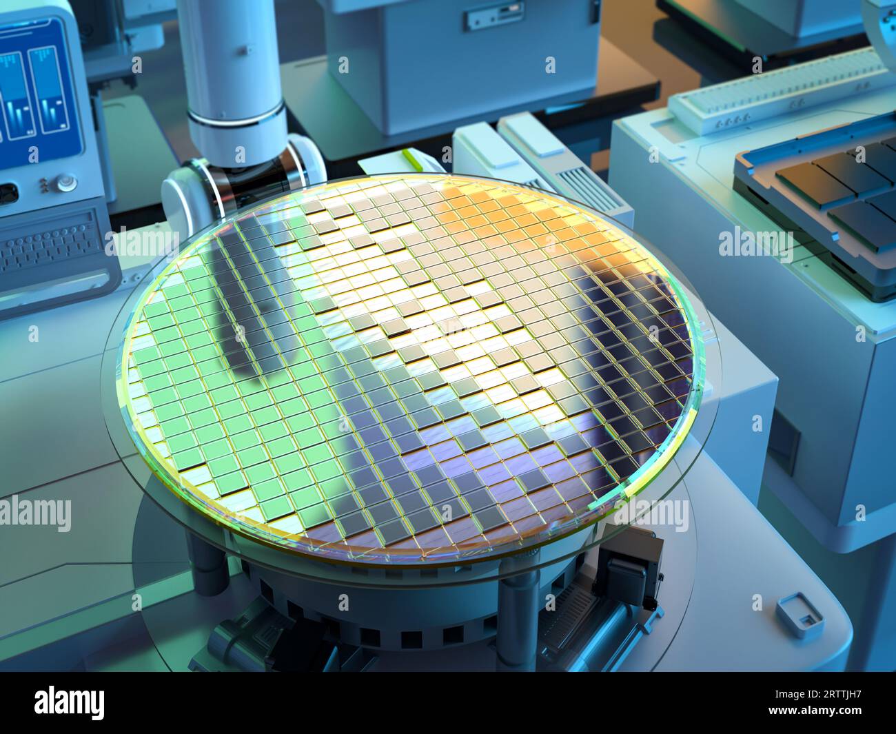 Semiconductor manufacturing with 3d rendering robotic arms with silicon wafers Stock Photo - Alamy