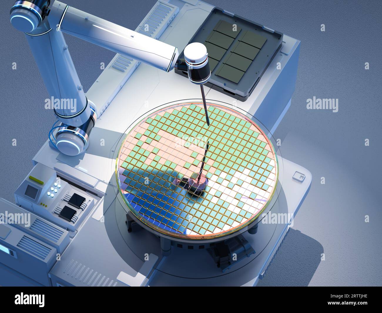 Semiconductor manufacturing with 3d rendering robotic arms with silicon wafers Stock Photo - Alamy