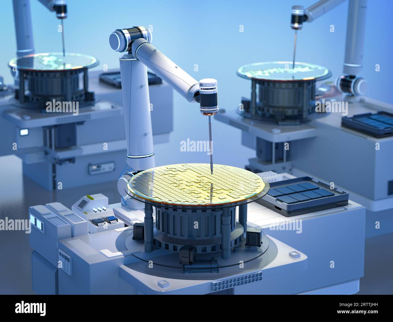 Semiconductor manufacturing with 3d rendering robotic arms with silicon wafers Stock Photo - Alamy