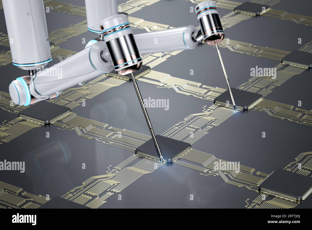 Semiconductor manufacturing with 3d rendering robotic arms with silicon wafers Stock Photo - Alamy