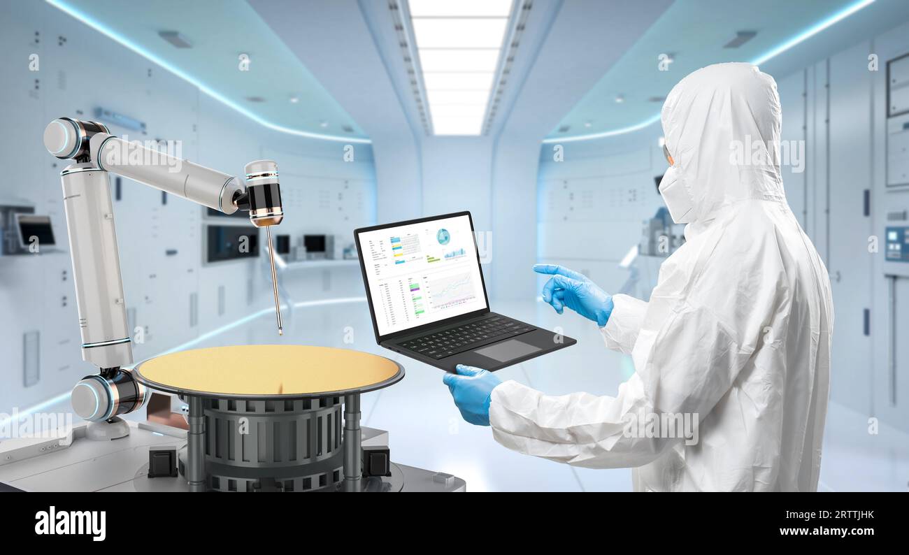 Semiconductor manufacturing with engineer wears coverall suit control ...