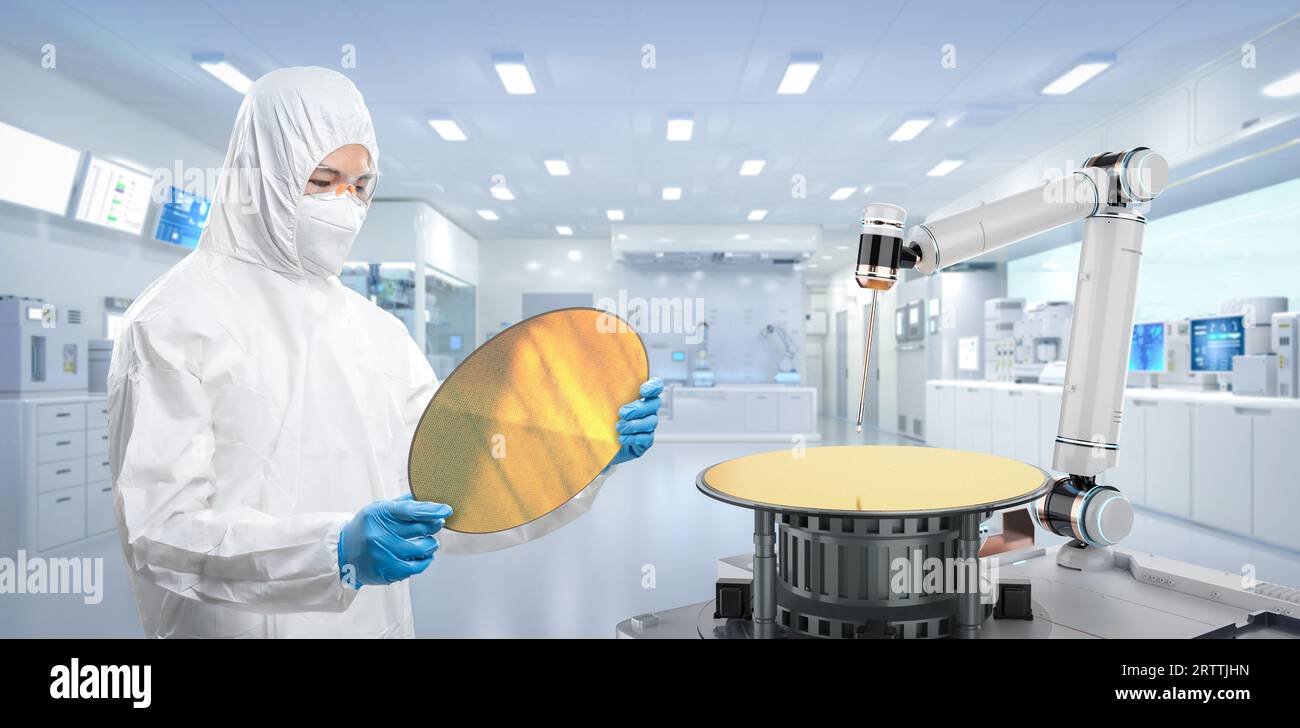 Worker or engineer wears medical protective suit or white coverall suit ...