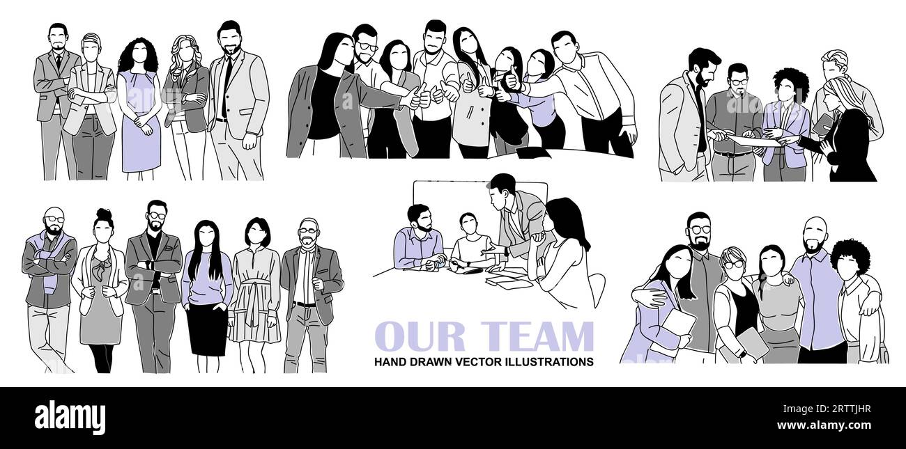 Team work business concept vector line art scenes Stock Vector Image ...