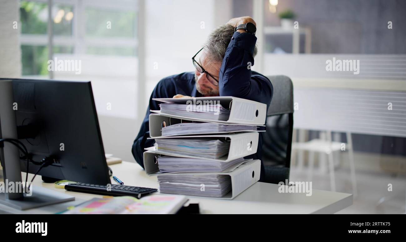 Workaholic Accountant Businessman With Headache And Stress Stock Photo ...