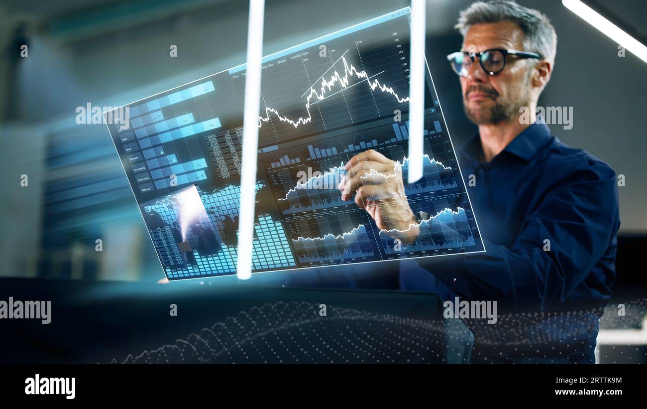 Financial Data Analyst Using KPI Dashboard Technology Stock Photo - Alamy