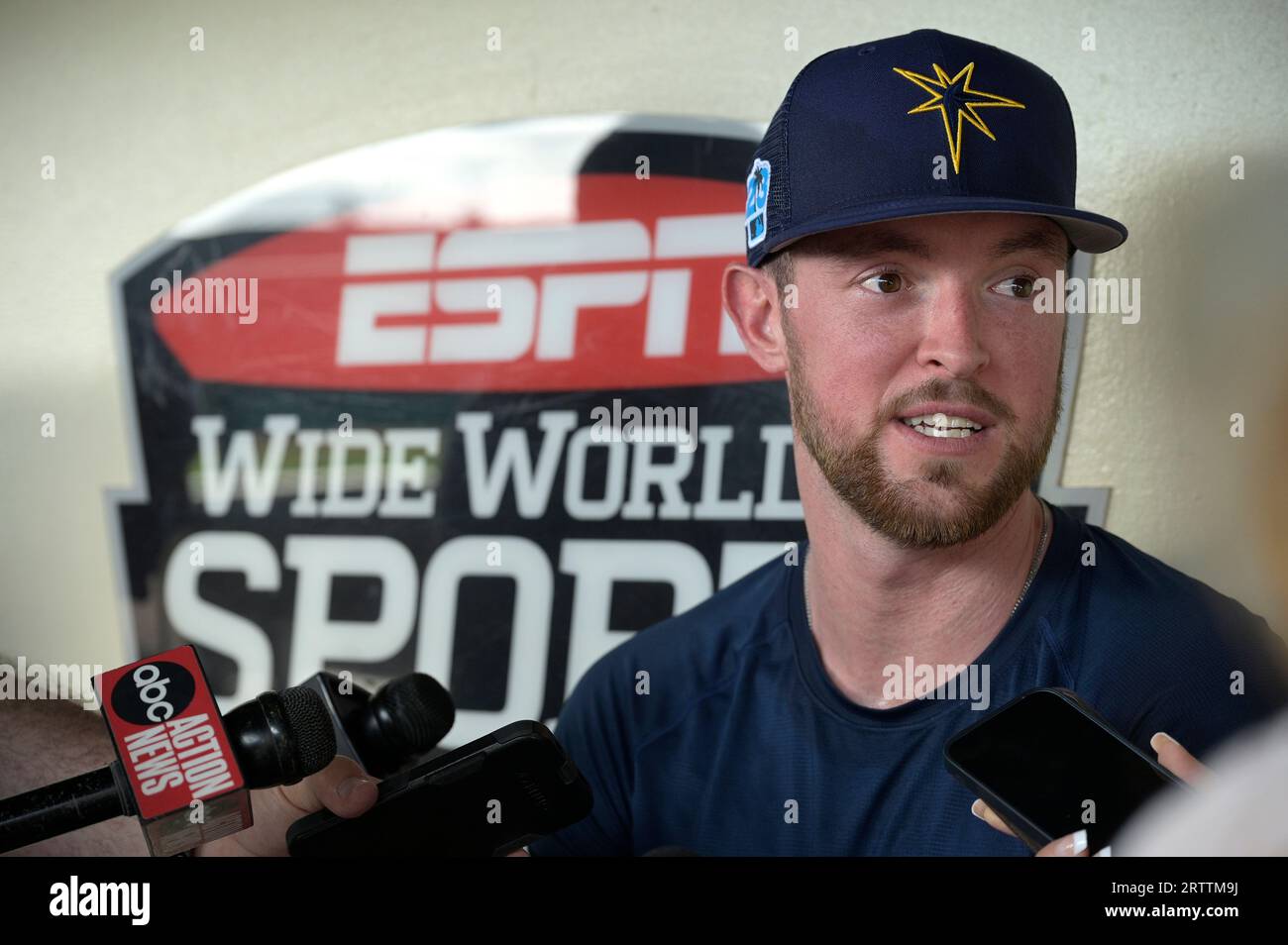 Tampa Bay Rays pitcher Jeffrey Springs taks with reporters in the ...