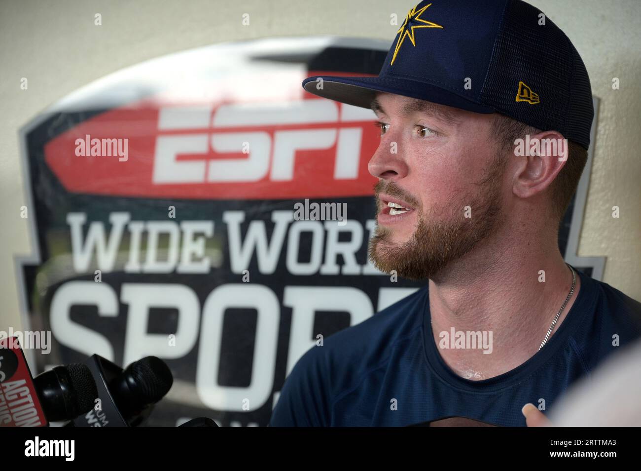 Tampa Bay Rays pitcher Jeffrey Springs taks with reporters in the ...