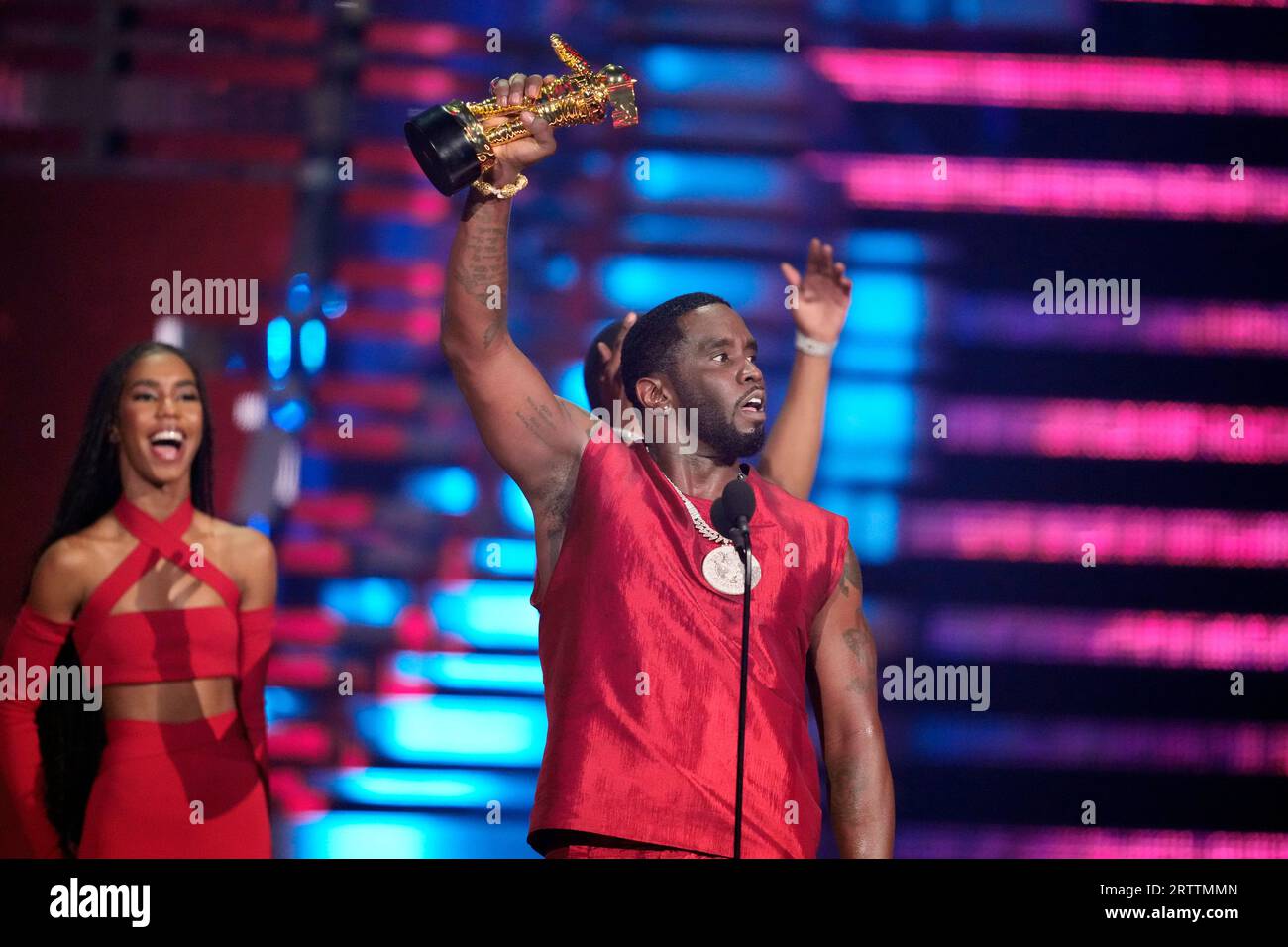 Sean "Diddy" Combs accepts the global icon award during the MTV Video Music Awards on Tuesday ...