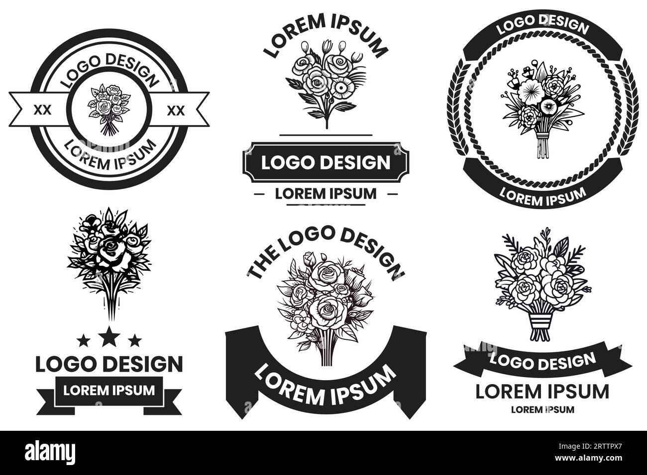 Flower and bouquet logo in flat line art style isolated on background ...