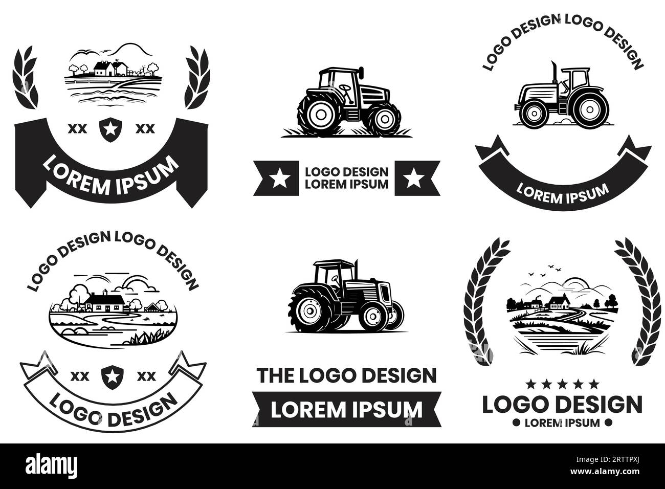 Farms and fields logo in flat line art style isolated on background ...