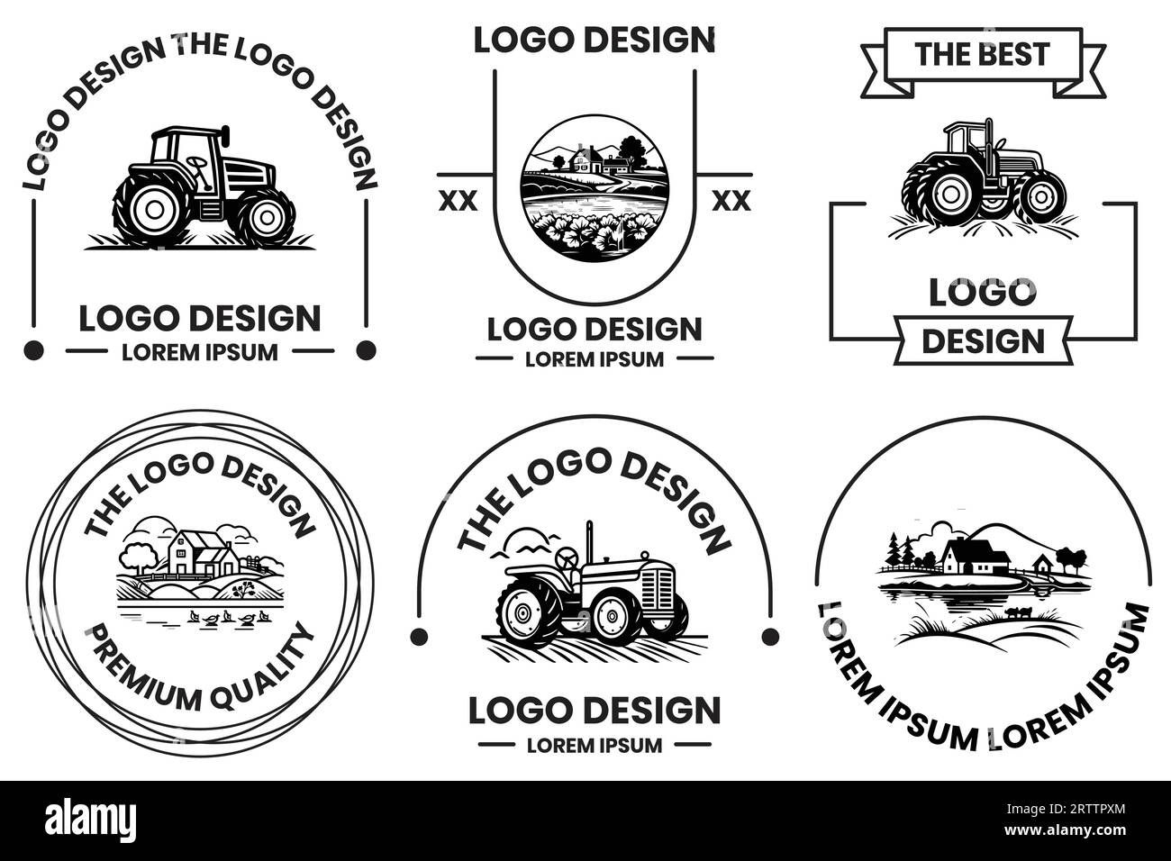 Farms and fields logo in flat line art style isolated on background ...