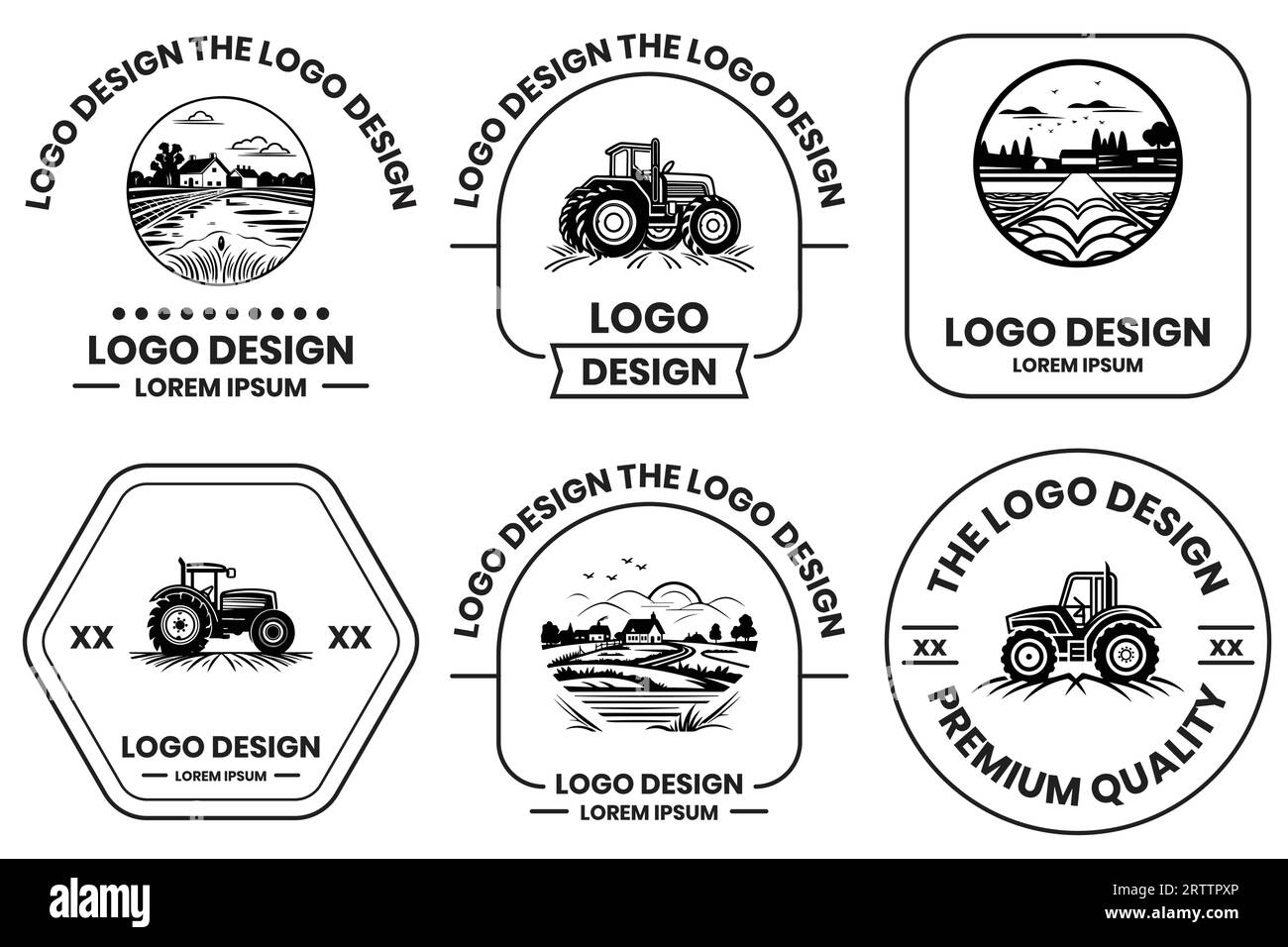 Farms and fields logo in flat line art style isolated on background ...